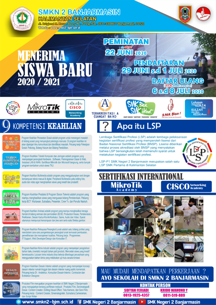 Penerimaan Peserta Didik Baru (PPDB) Online Tahun Ajaran 2020/2021 – SMK Negeri 2 Banjarmasin